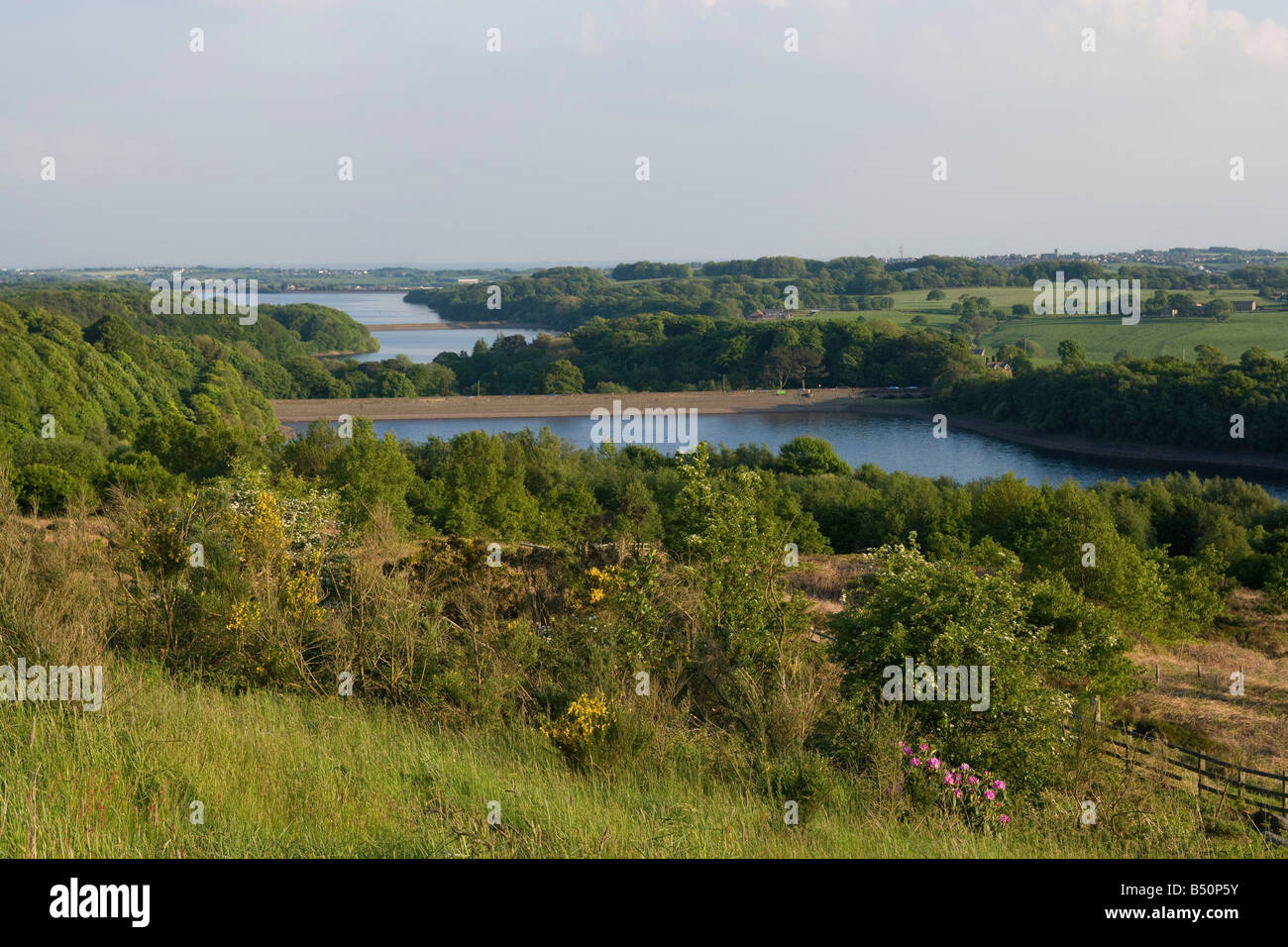 Anglezarke and Rivington Reservoirs seen from the top of the quarry ...