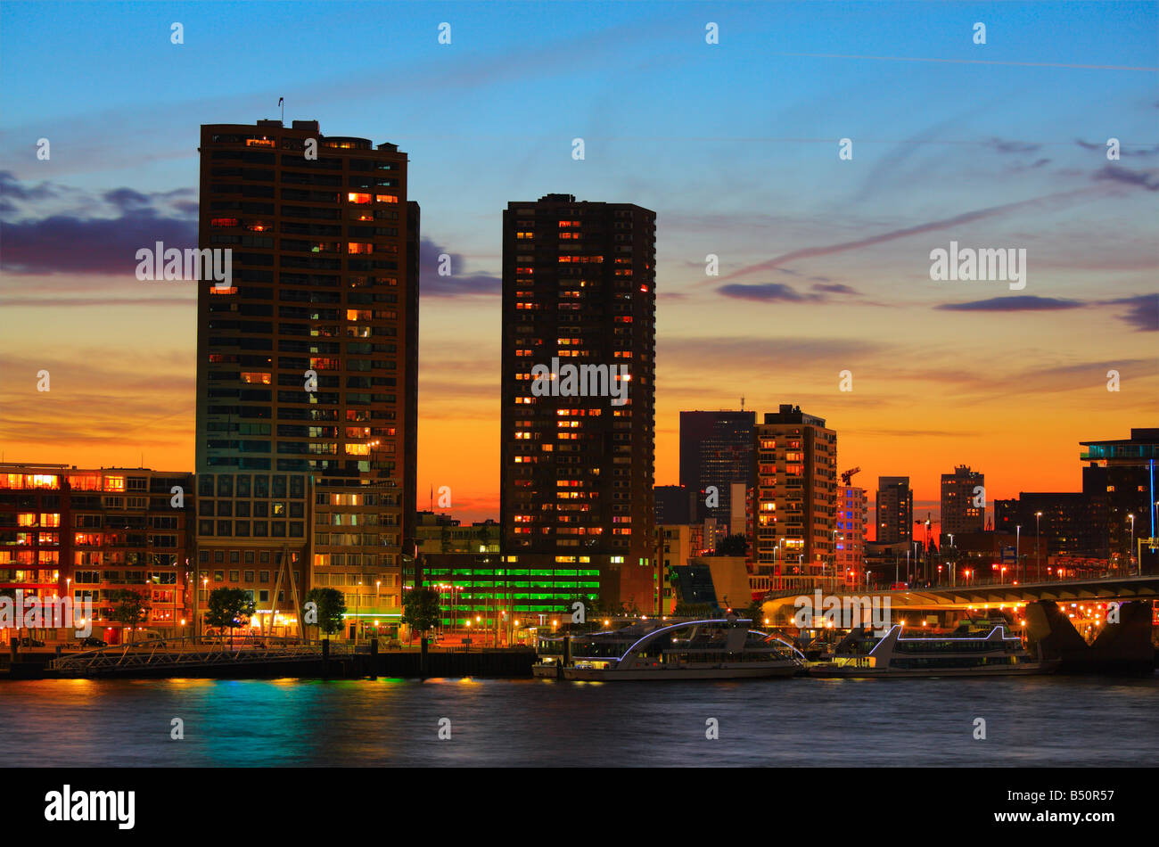 Rotterdam skyline at sunset Stock Photo - Alamy
