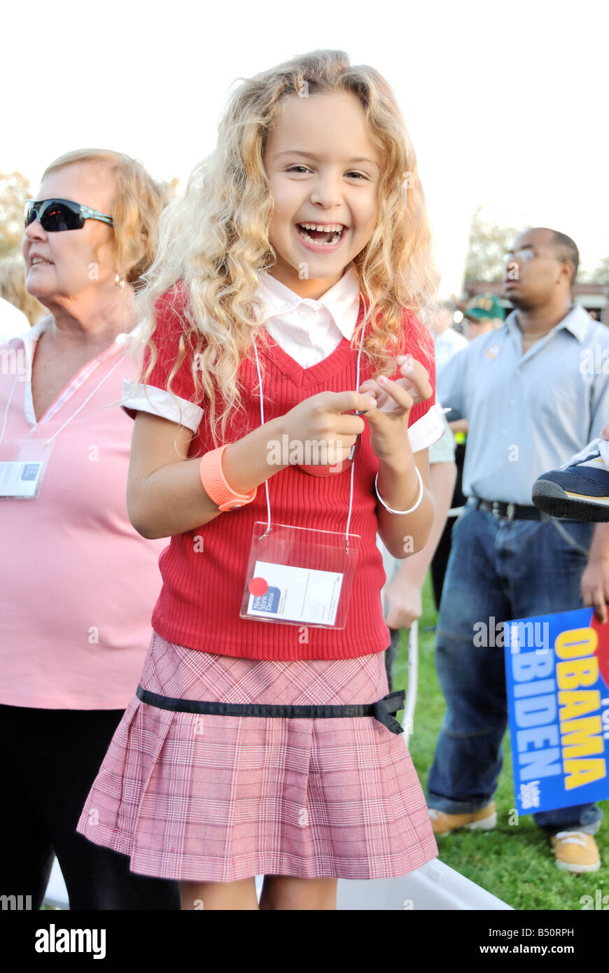 Obama Rally Cute Young Girl Laughing Closeup in Diverse Crowd, in Long ...