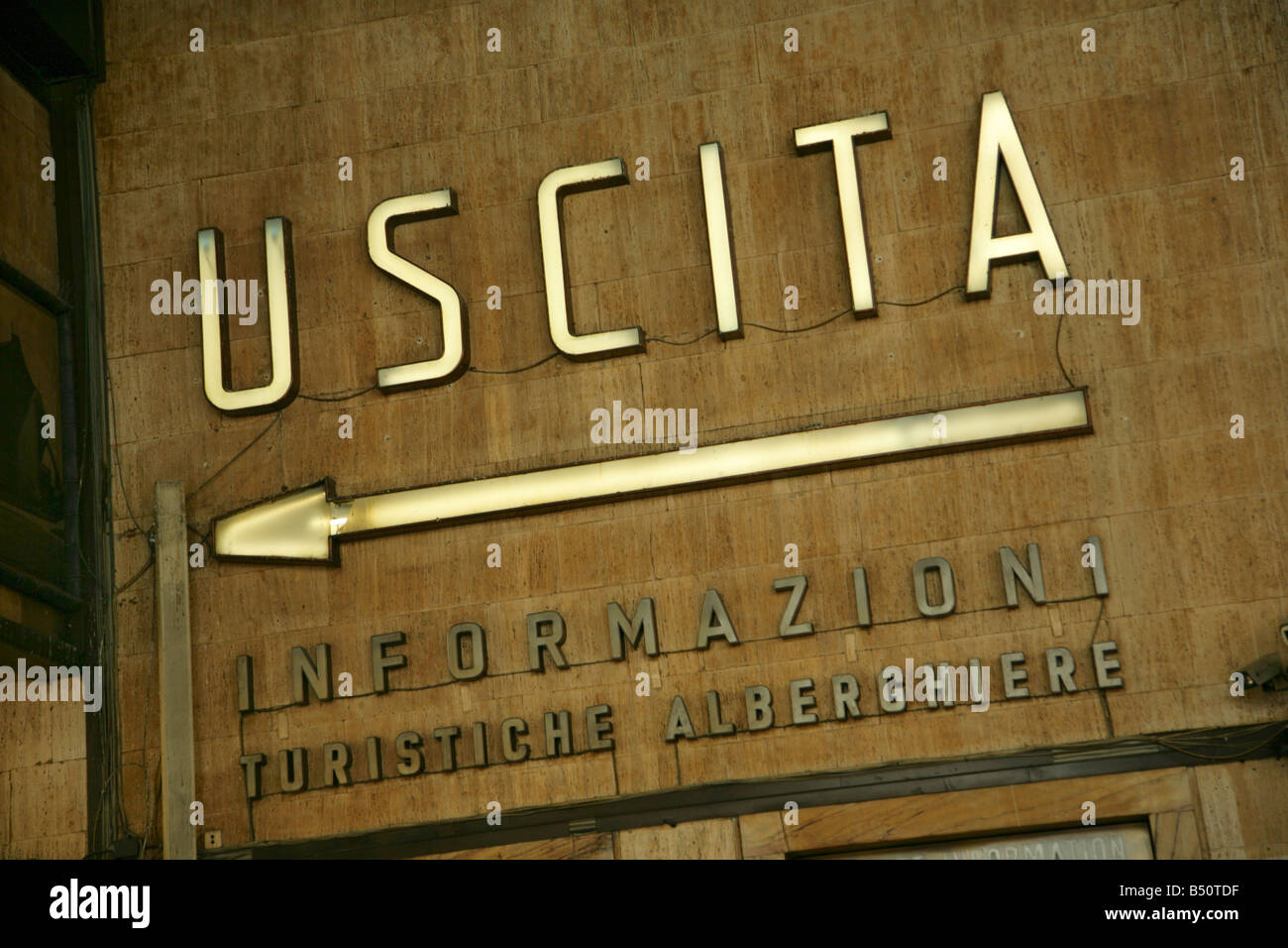 Exit sign in the Santa Maria Novella railway station, Florence, Italy ...