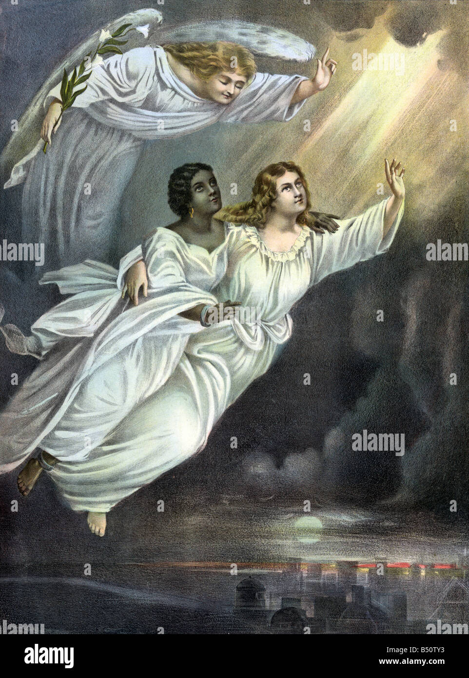 Angel above two spirits in flight 1883 Stock Photo - Alamy
