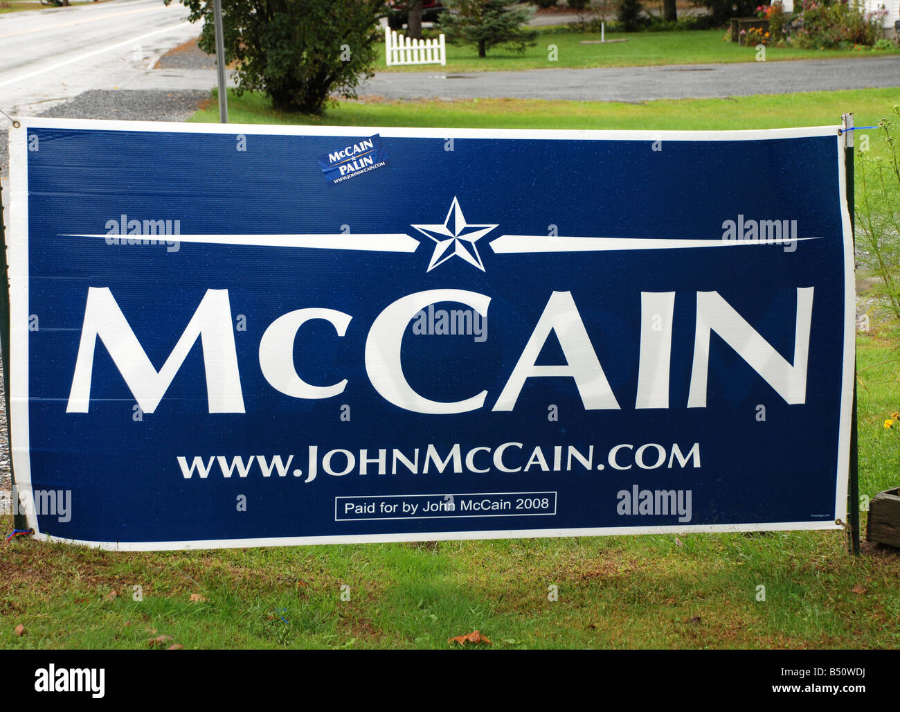 John McCain presidential election poster in front garden of supporters ...