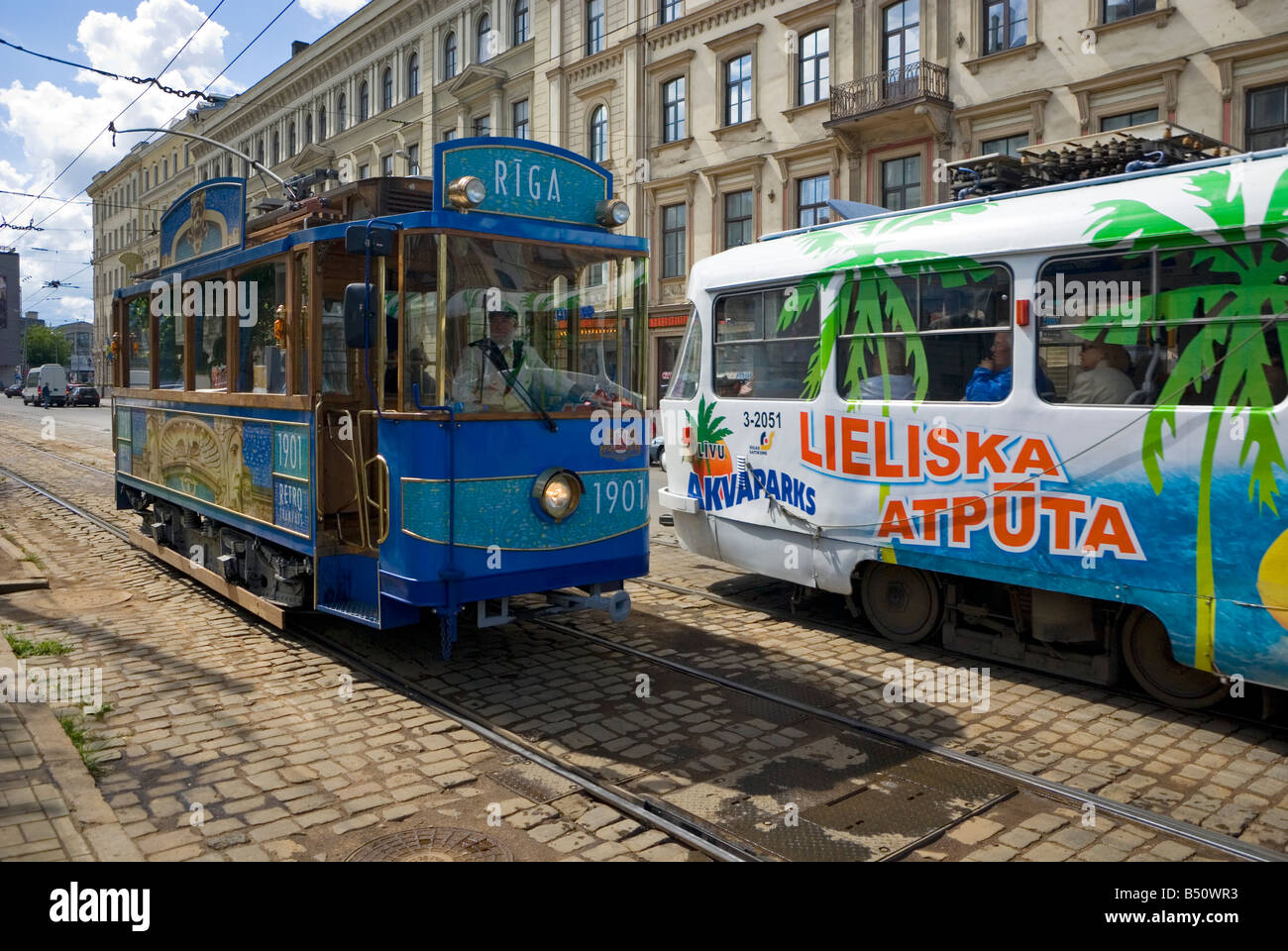 Sightseeing tram in Riga Stock Photo - Alamy