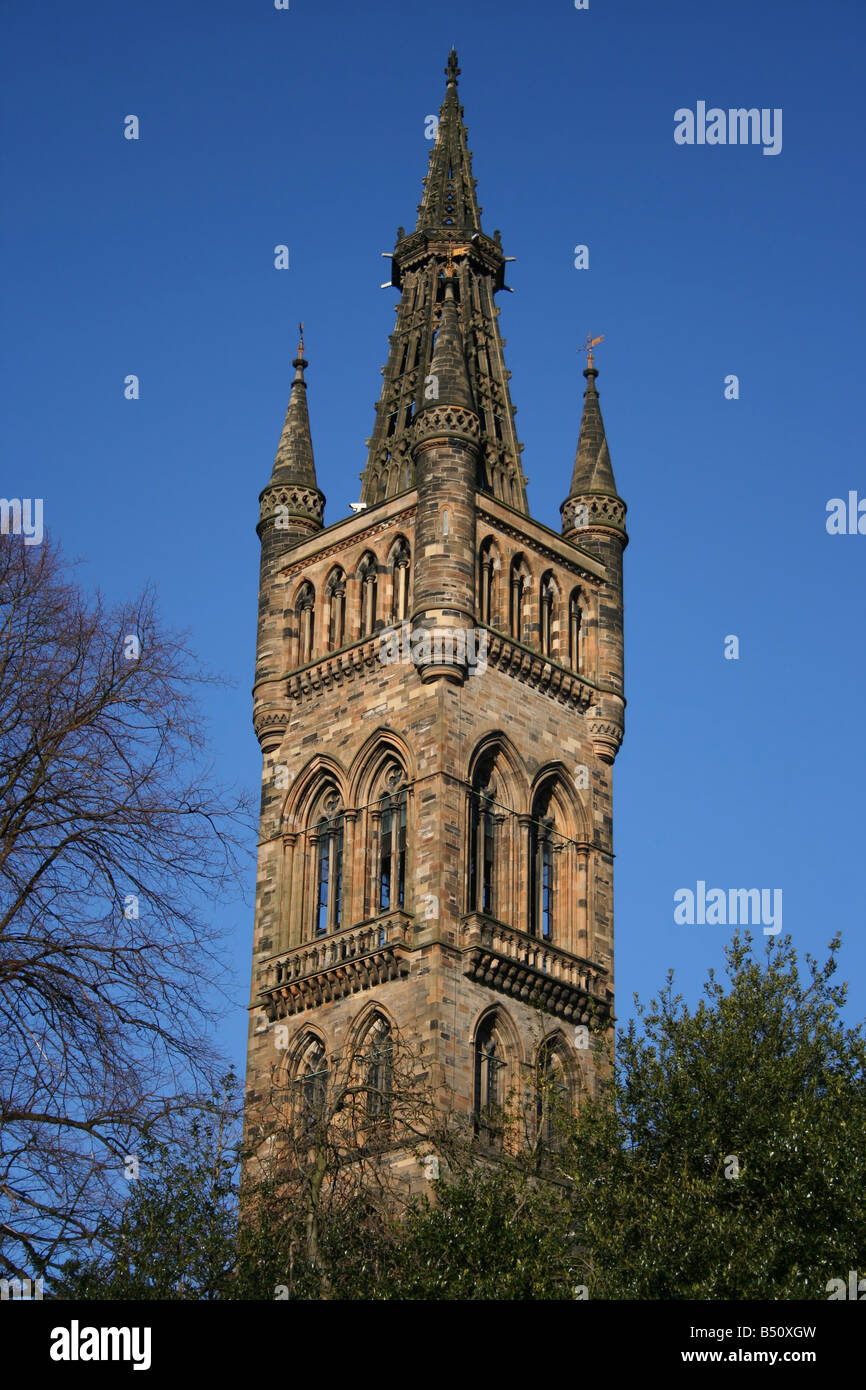 ornate tower with spire of Glasgow university Stock Photo - Alamy