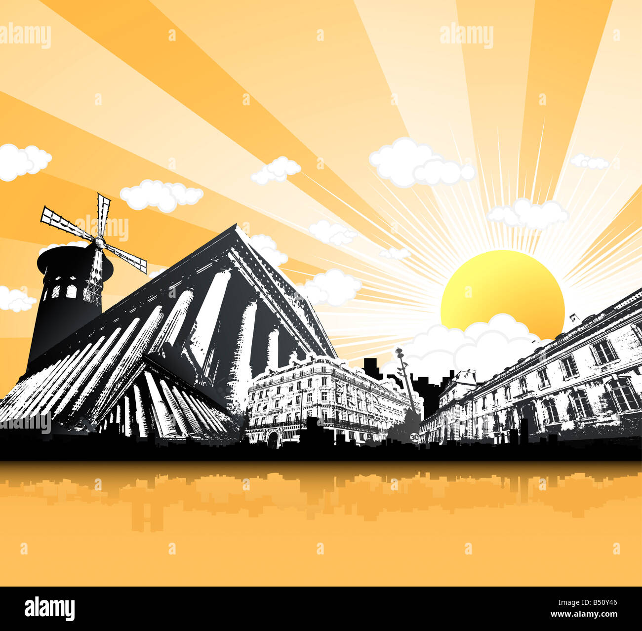 Vector illustration of a series of French historic monuments traced ...