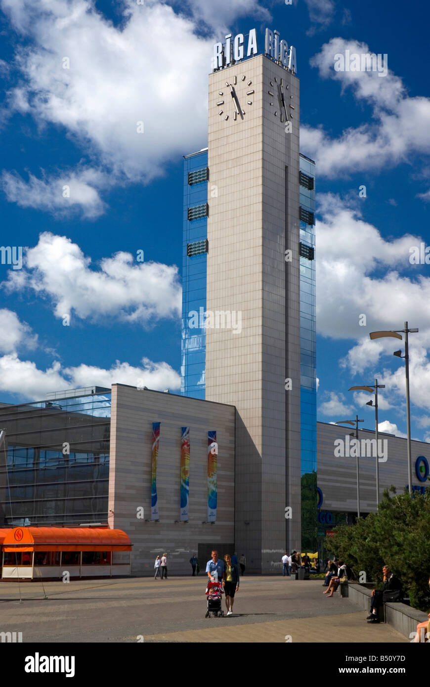 The clock tower of Riga central train station Stock Photo - Alamy