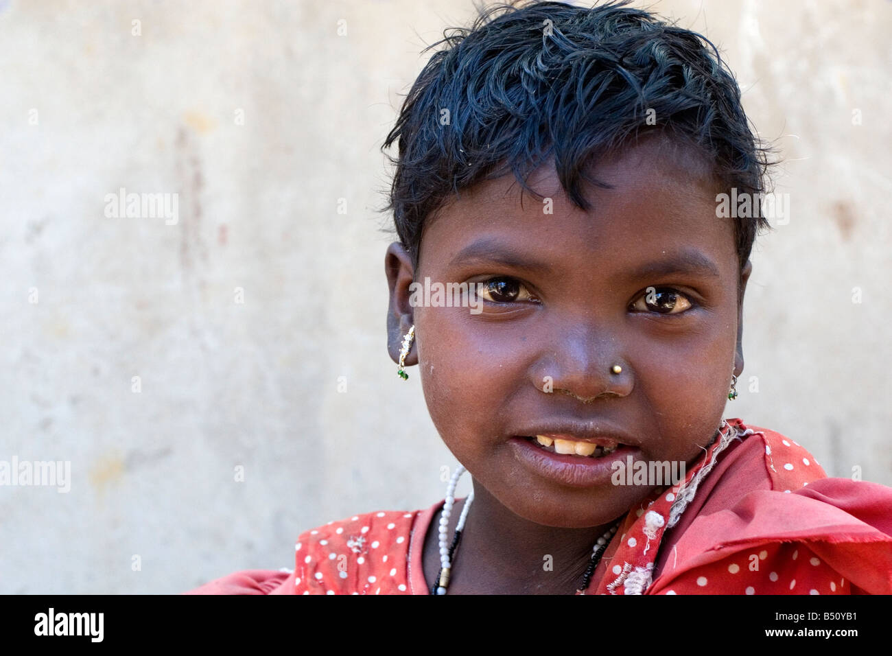 A Tribal girl from Santhal Community at a remote village of Birbhum ...