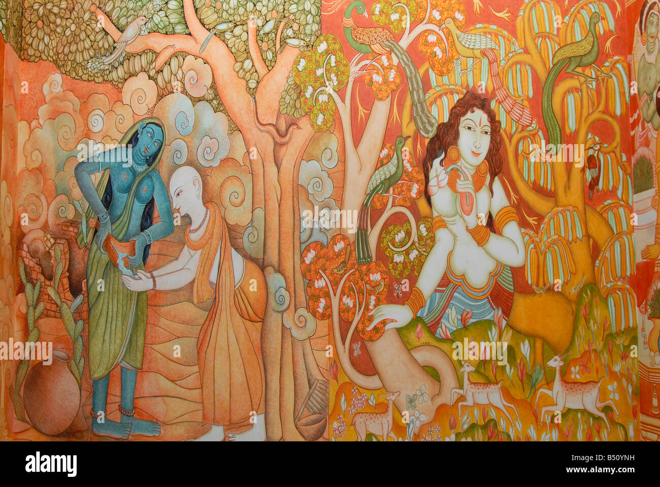 A mural painting depicting budhism Stock Photo - Alamy