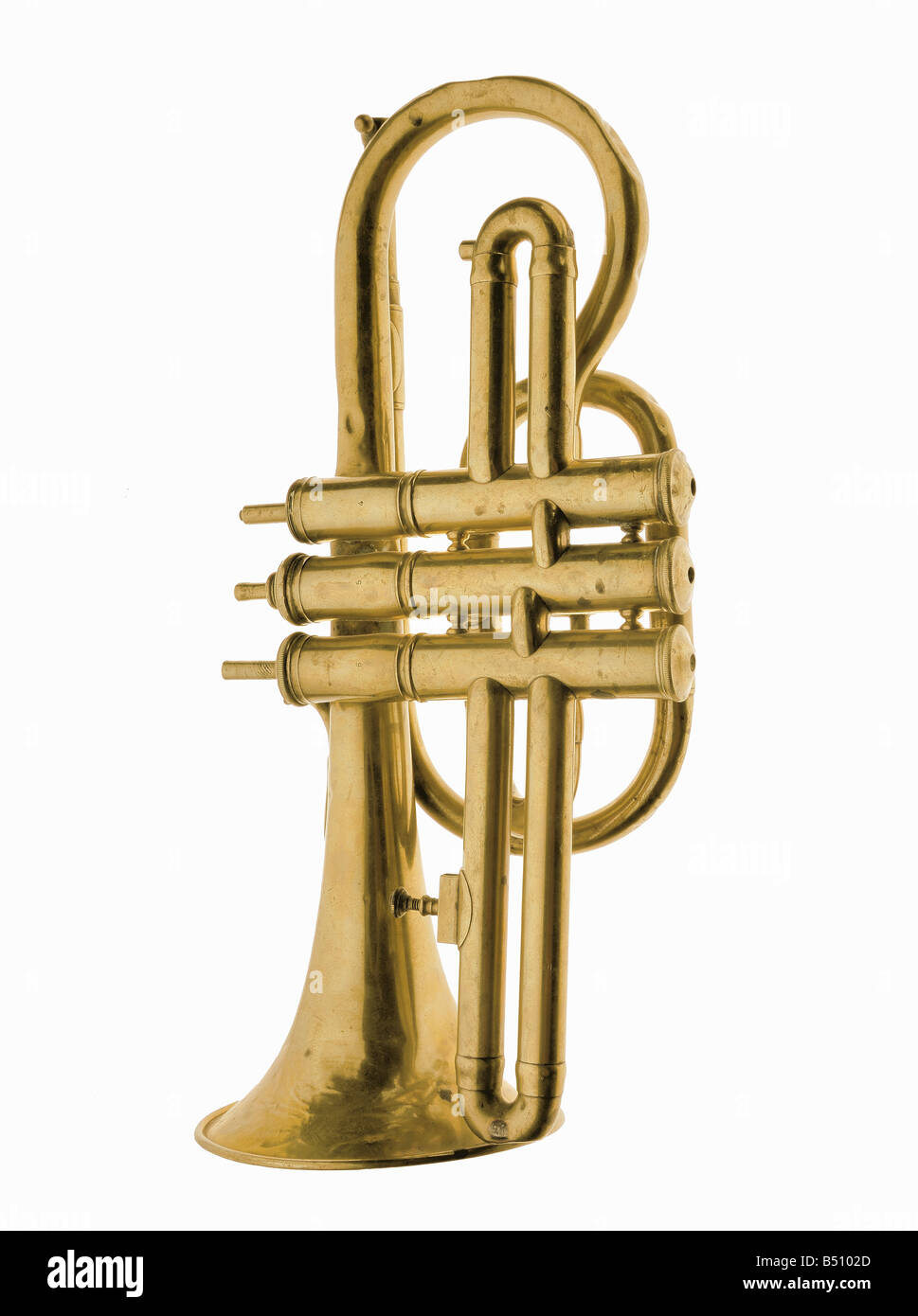 Old gold trumpet vintage isolated white background Stock Photo - Alamy