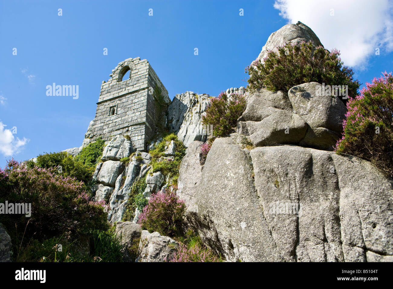The ancient ruins of a chapel on top of Roche Rock, Cornwall Stock ...