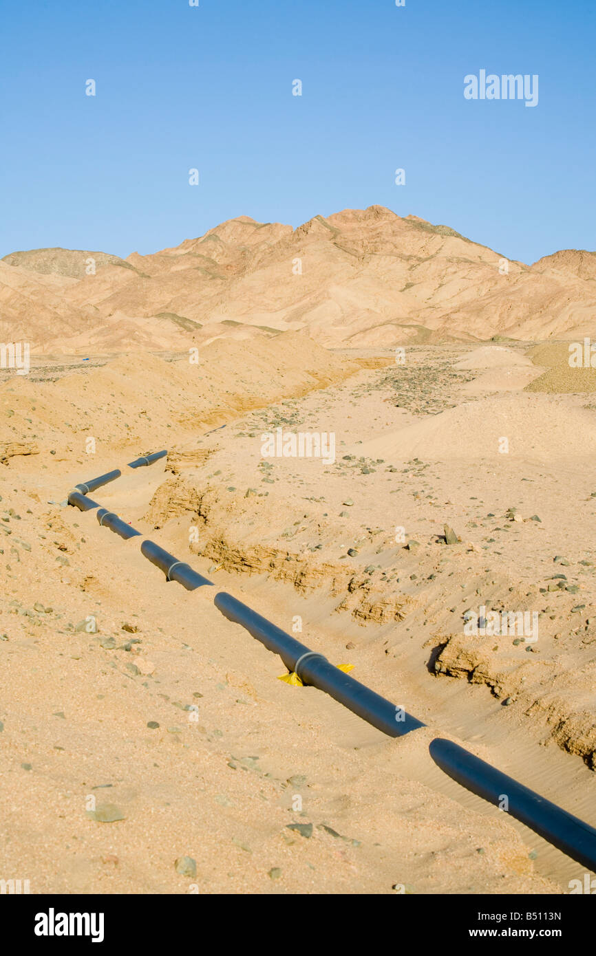 A pipeline in the mountains of the Sinai desert near Dahab in Egypt ...