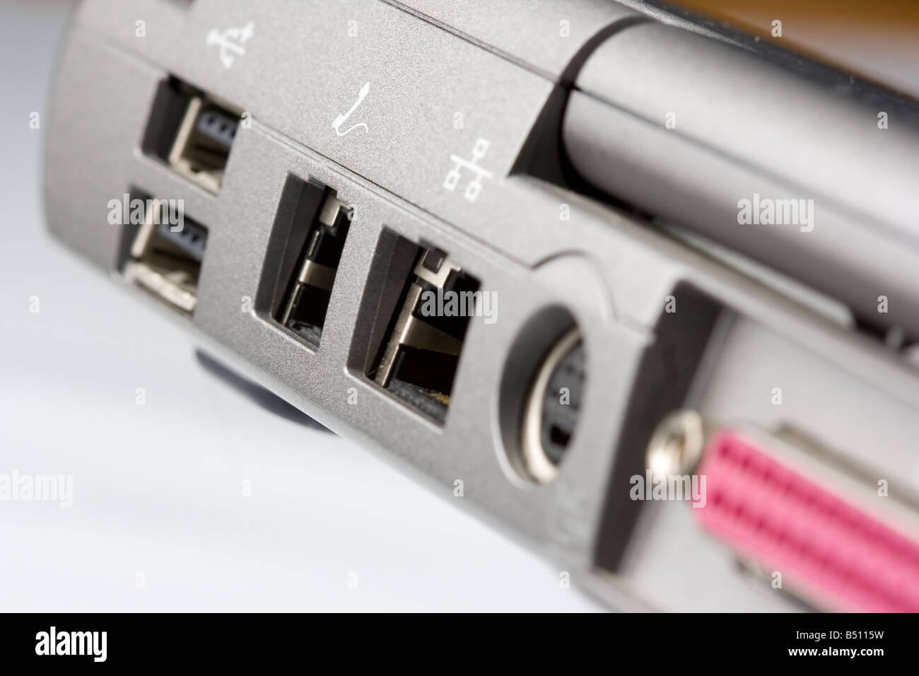 back side of a laptop with selective focus connection ports Stock Photo ...