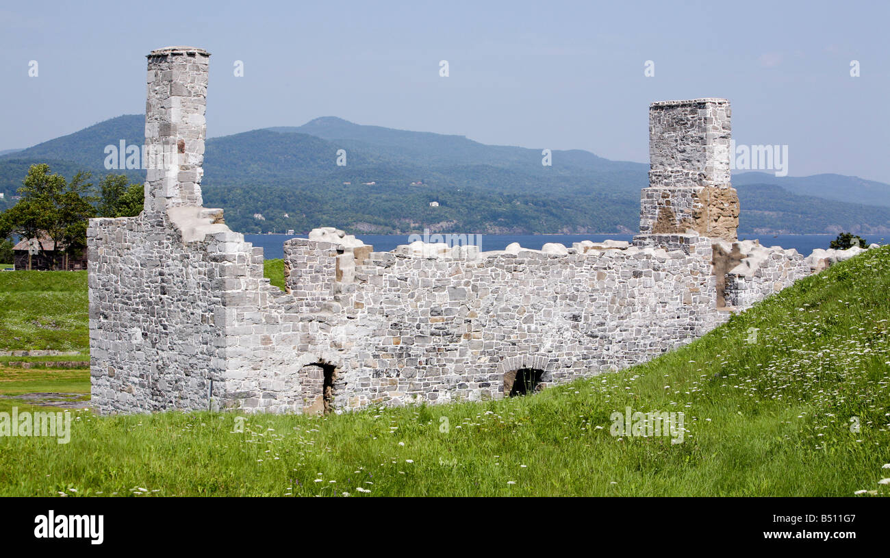 The Fort at Crown Point New York in the summer with Lake Champlain and ...