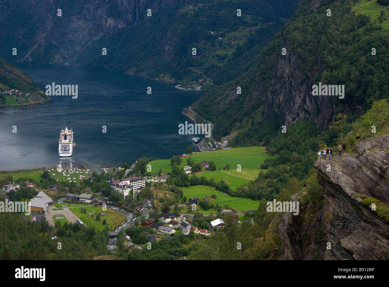 View to famous Geiranger fjord from Flydalsjuvet viewpoint Stock Photo ...