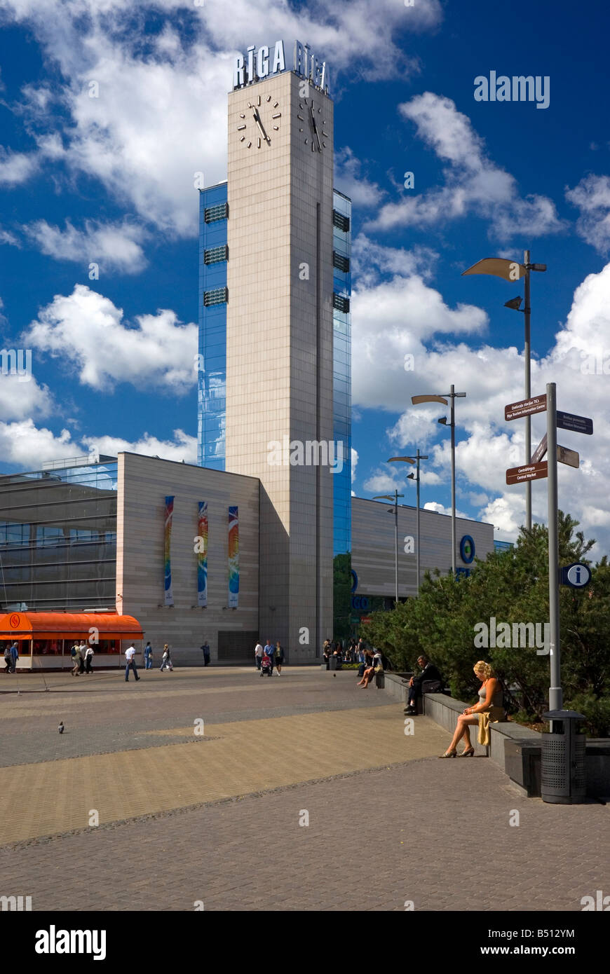The clock tower of Riga central train station Stock Photo - Alamy