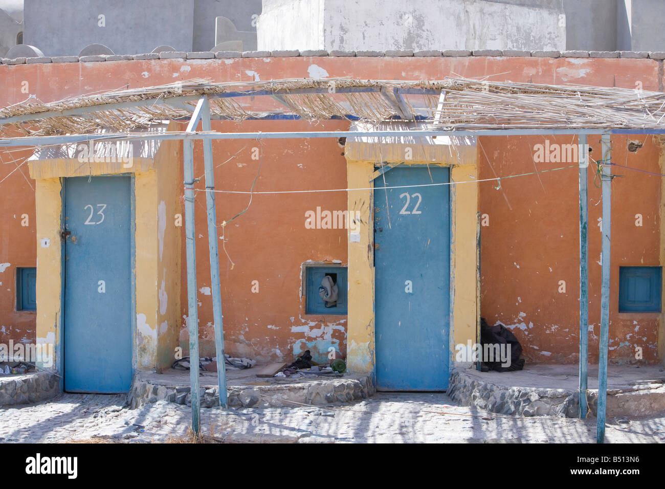 Rundown Arabic housing belonging to poor people in Dahab on the Red Sea ...