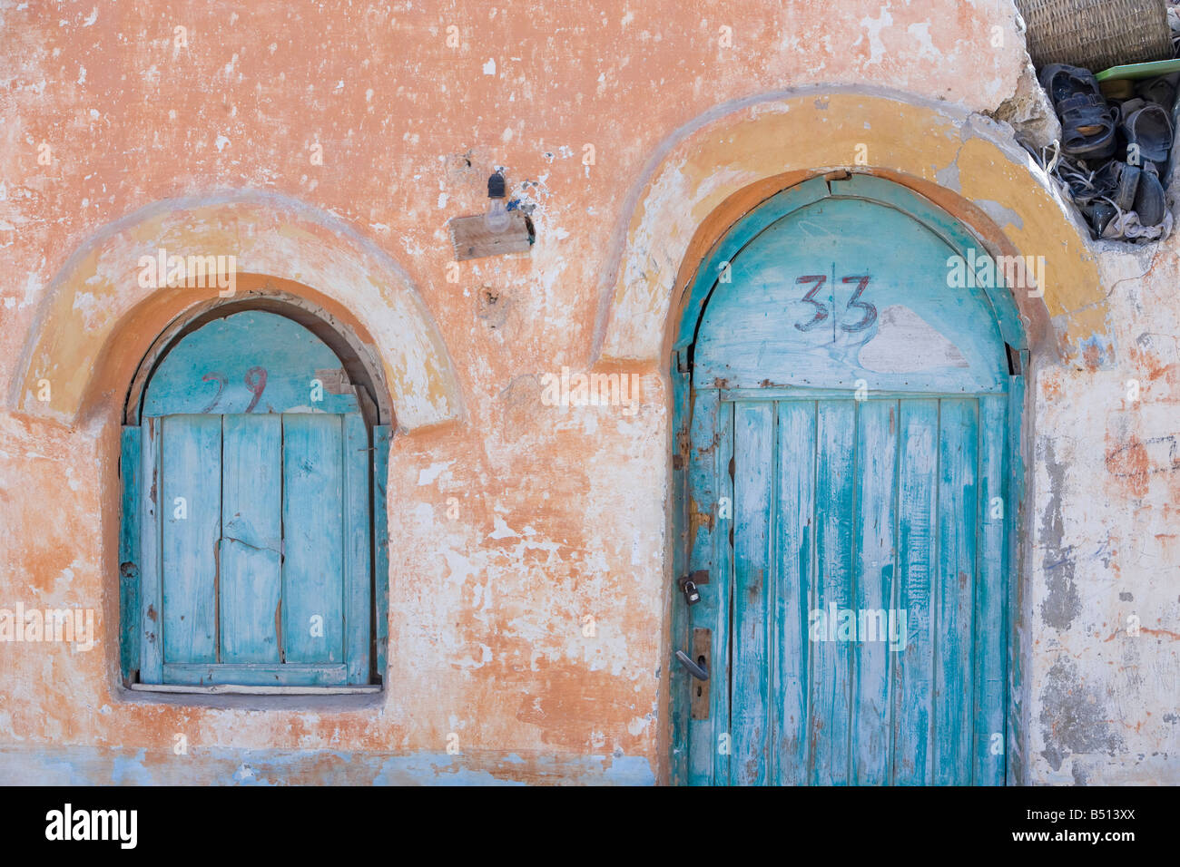 Rundown Arabic housing belonging to poor people in Dahab on the Red Sea ...