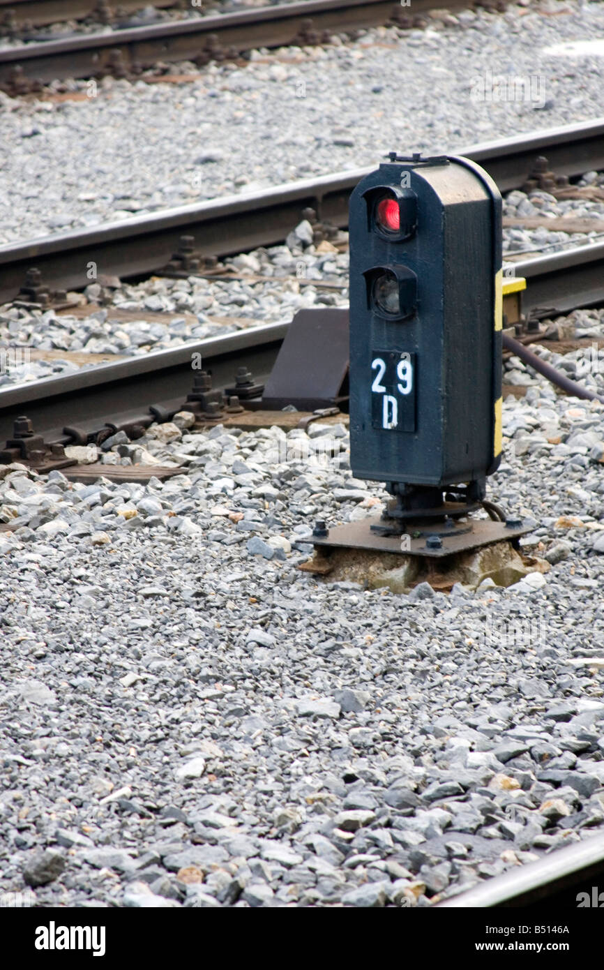 Red light on the trains traffic light Stock Photo - Alamy