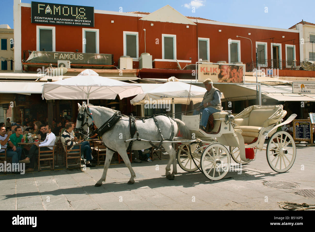 Greece Crete Chania Horse & Carriage by harbour Stock Photo - Alamy