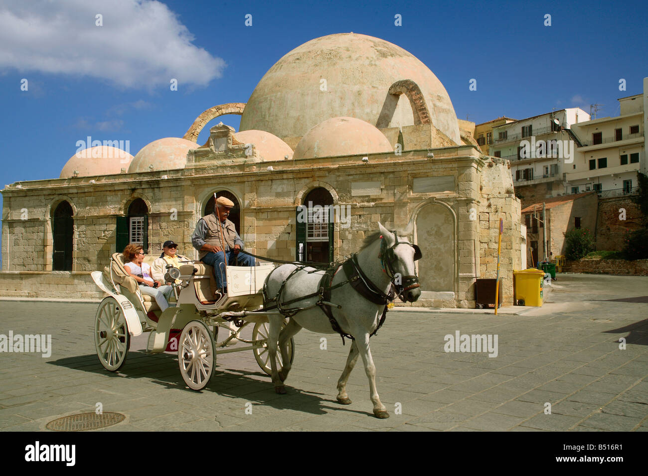 Greece Crete Chania Horse & Carriage by harbour Stock Photo - Alamy