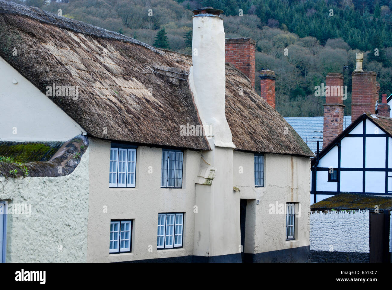 Traditional thatched cottages in Dunster Stock Photo - Alamy