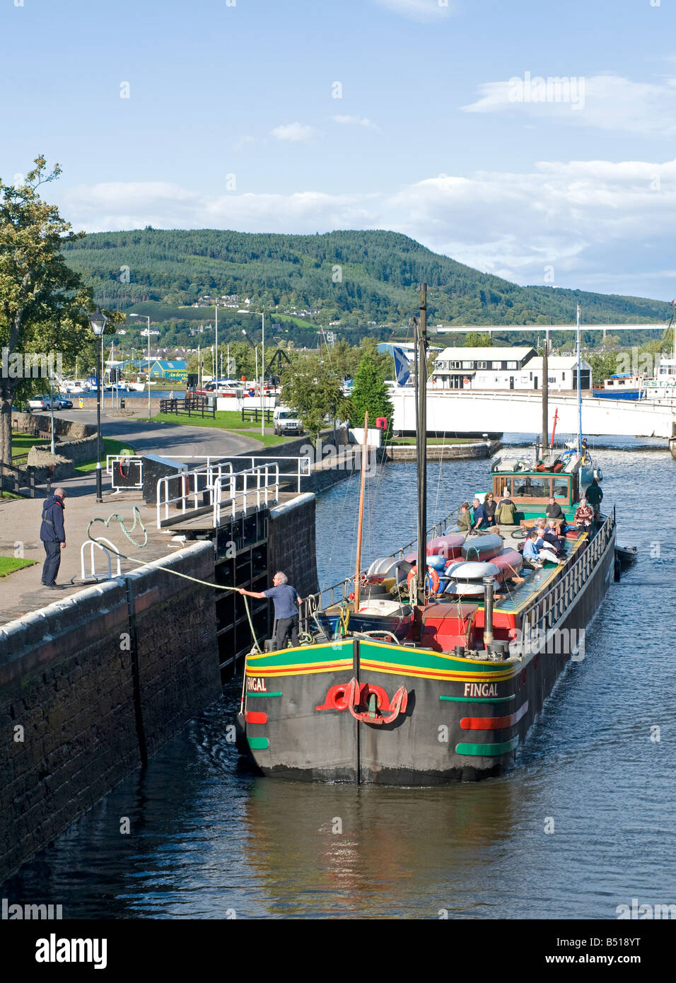 Long boat barge entering the Caledonian Canal at Muirton Inverness ...