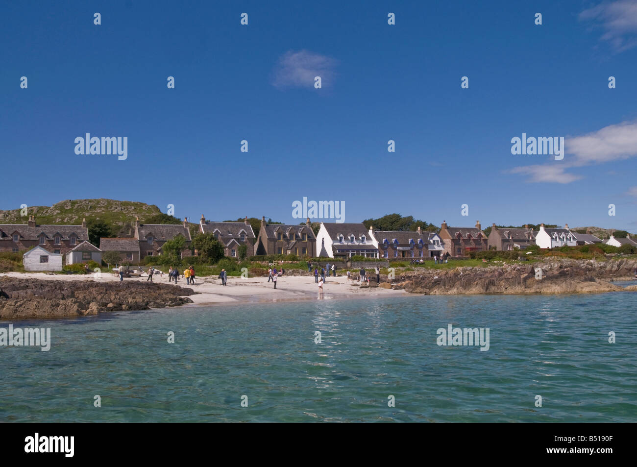 The Street in The Village on Iona and St Ronan's Bay seen from a boat ...