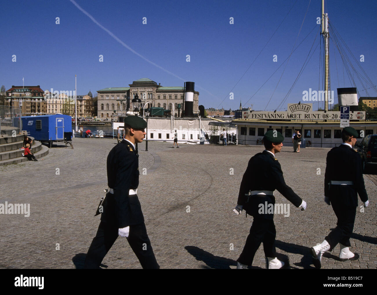 group of royal guards walking at the harbour of Stockholm Sweden Stock ...