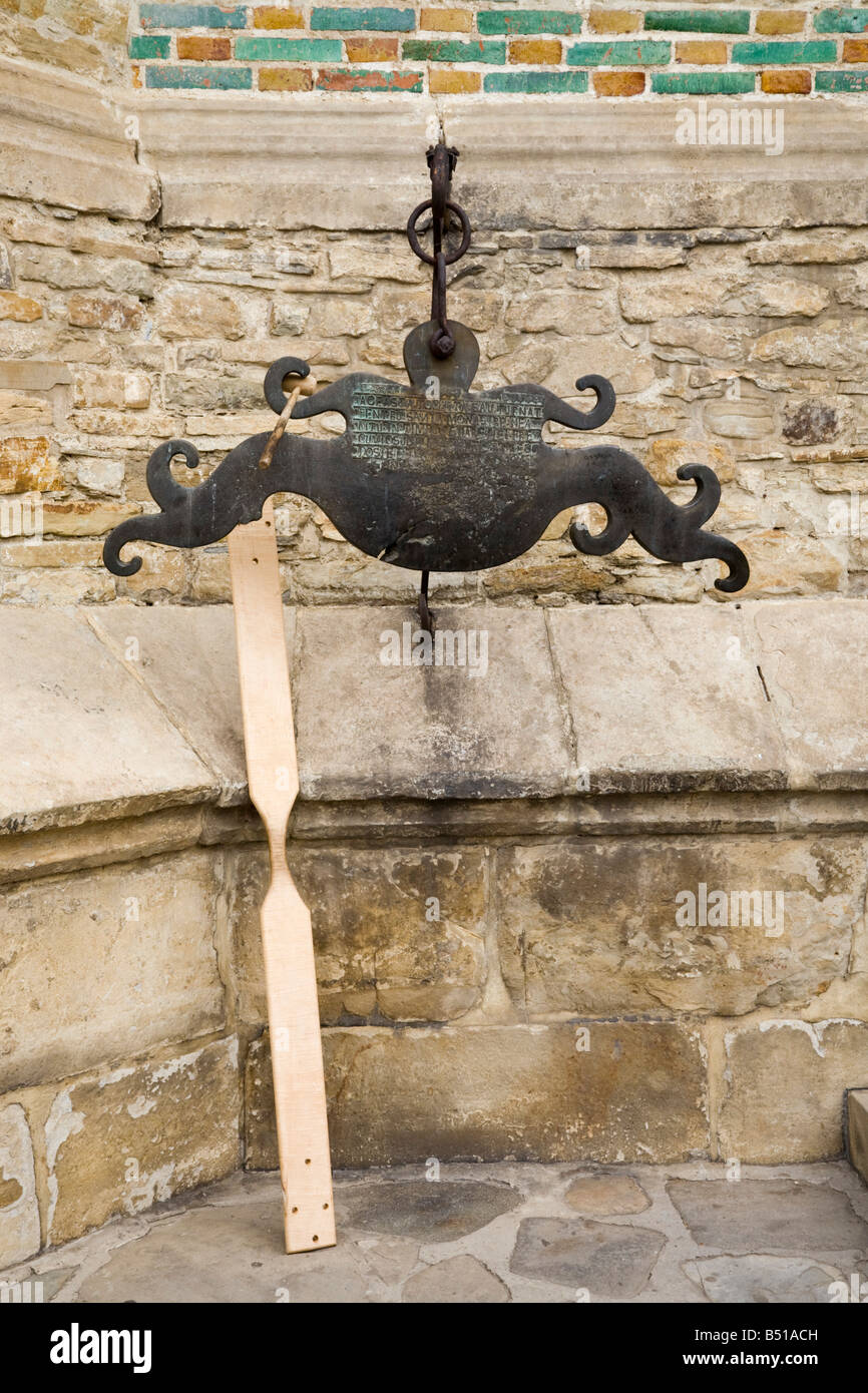 Moldavia Romania Ornate old prayer gong on church wall in 14th century ...