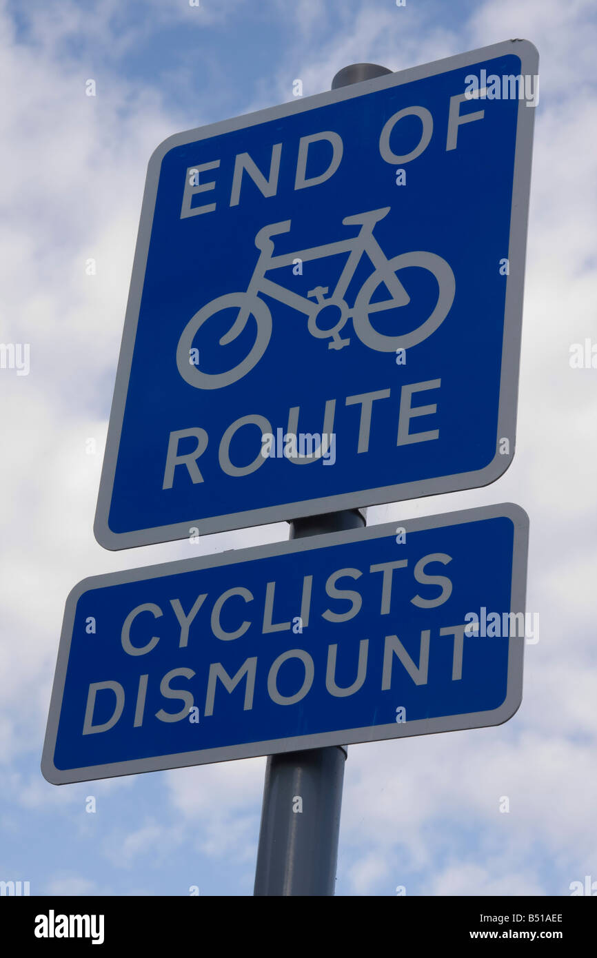 end of cycle route sign against blue sky Stock Photo - Alamy