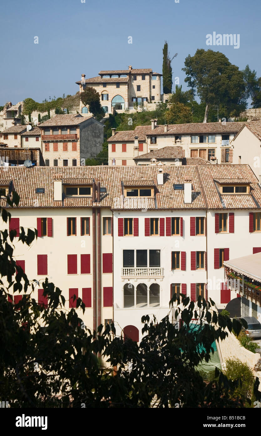 The city of Asolo built on a hillside overlooking the plain of the ...
