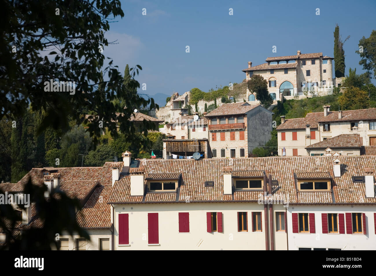 The city of Asolo built on a hillside overlooking the plain of the ...