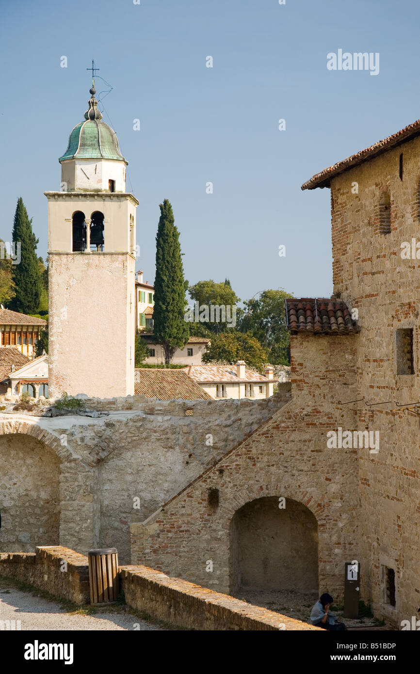 Castle ramparts and Cathedral Campanile at Asolo, Northern Italy Stock ...