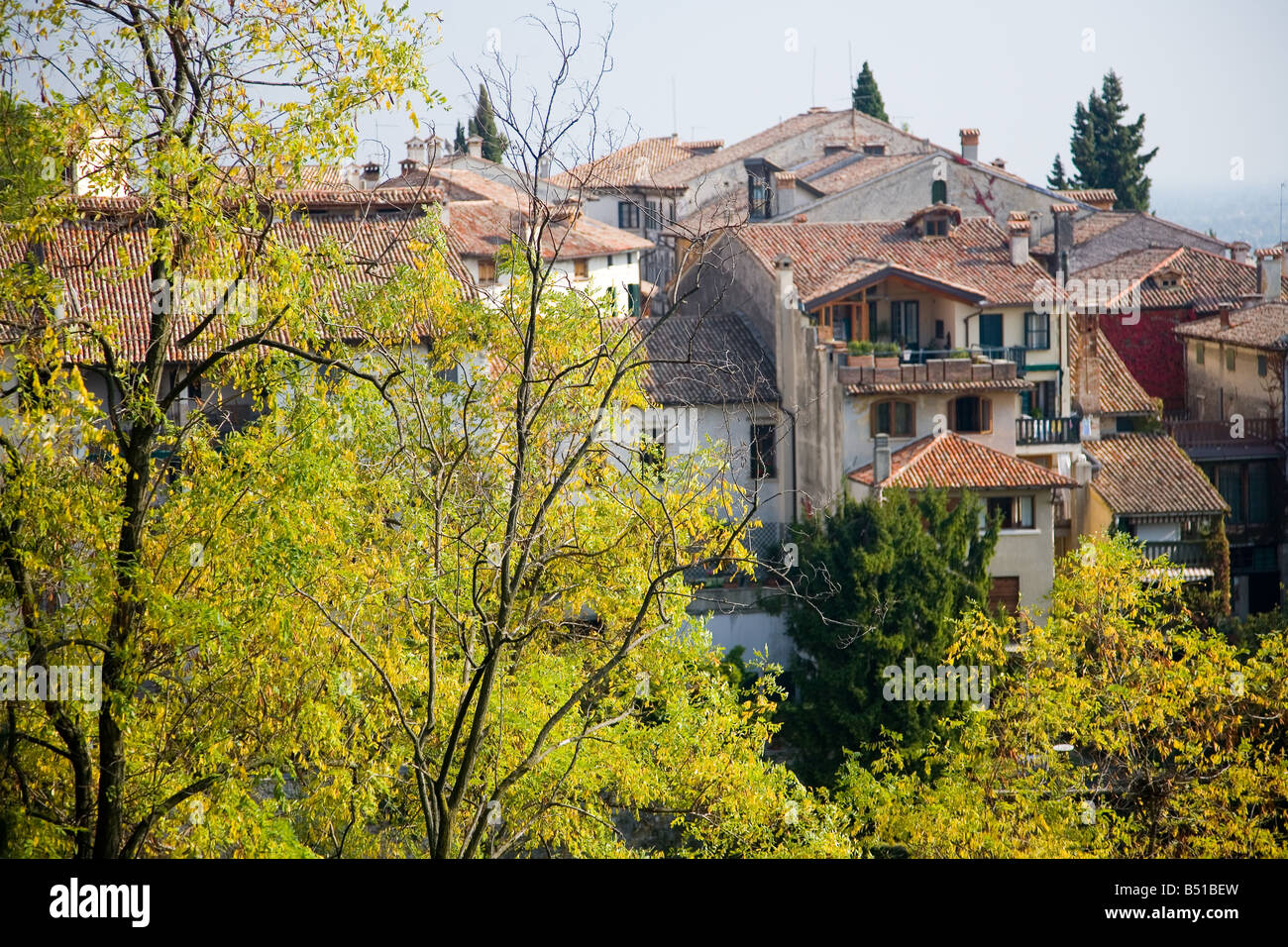 The city of Asolo built on a hillside overlooking the plain of the ...
