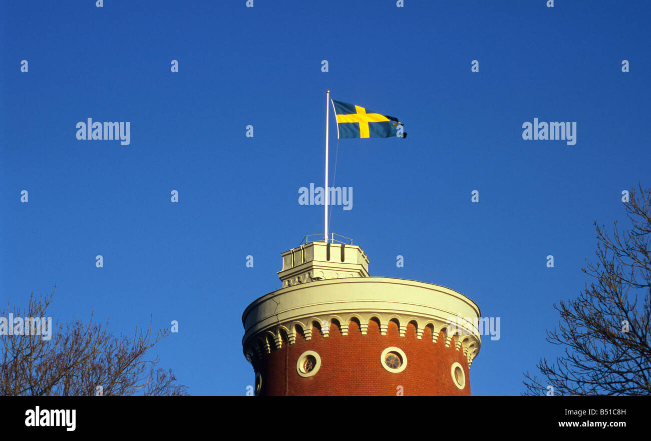 Skepps castle tower with Swedish flag, Stockholm, Sweden Stock Photo ...