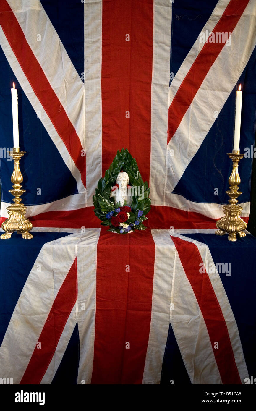 A bust of Lord Nelson is displayed on a union flag to celebrate the ...