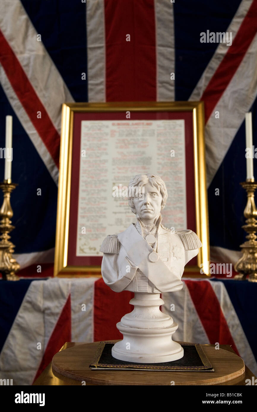 A bust of Lord Nelson is displayed on a union flag to celebrate the ...