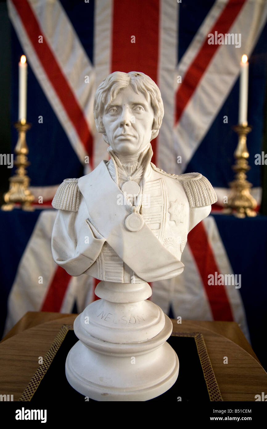 A bust of Lord Nelson is displayed on a union flag to celebrate the ...