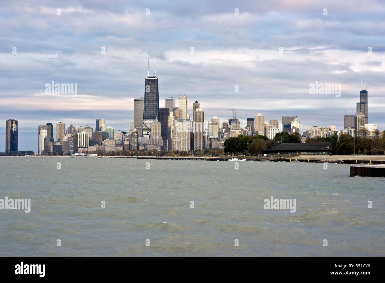 Downtown Chicago seen from north side at sunset Stock Photo - Alamy