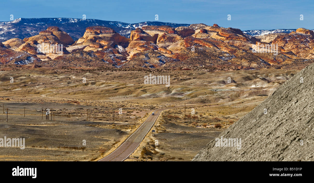 panoramic view of a remote road inside Capitol Reef National Park Stock ...
