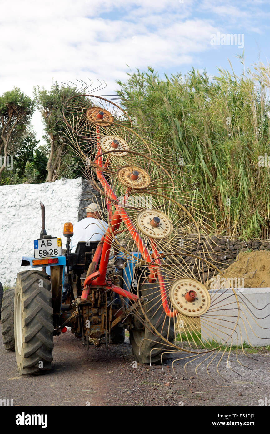Tractor with mounted hay rake machine Faial Azores Stock Photo - Alamy