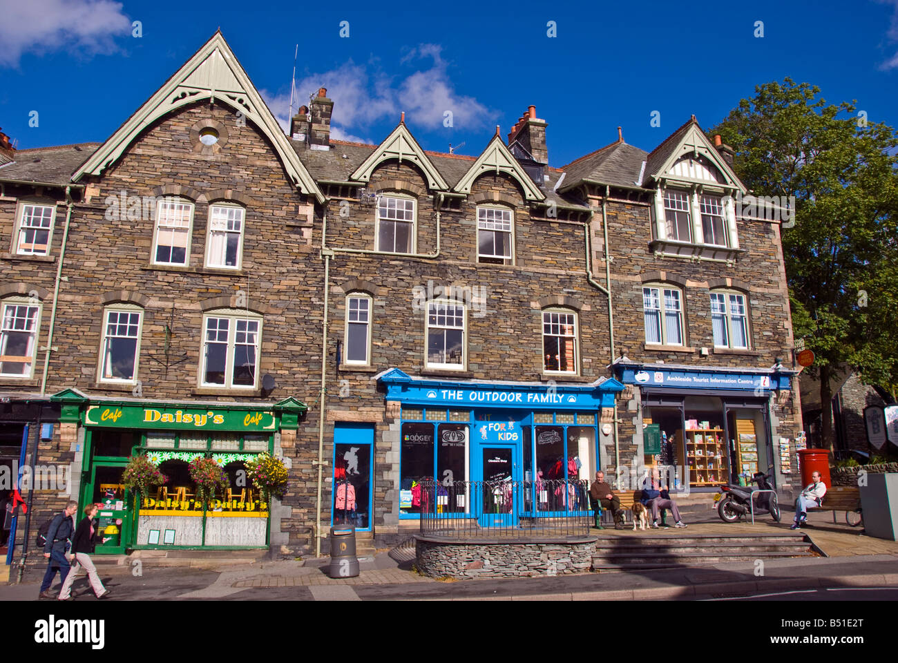 Lake District National Park UK ambleside town square shops fountain ...