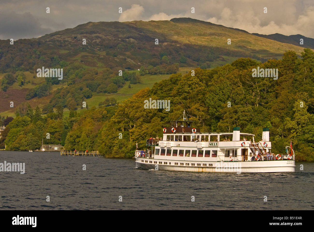 steamer Tour boat tourists Lake Windermere Lake District Cumbria UK ...