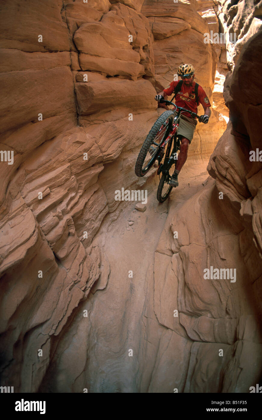 Hans Rey extreme mountain bike adventure trials freeride Colored Canyon Sinai Egypt Stock Photo ...