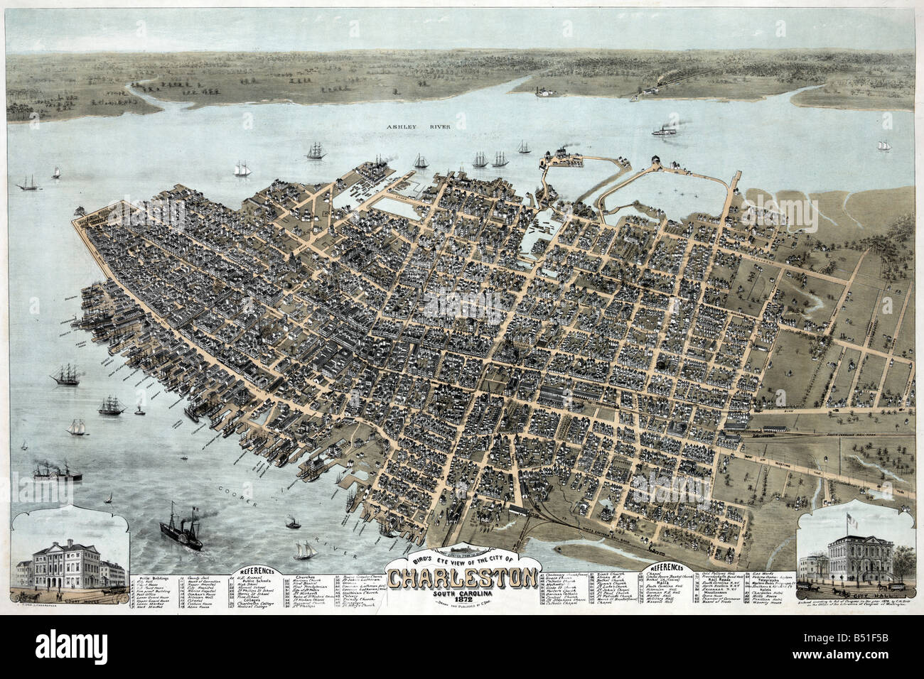 Aerial view of Charleston South Carolina 1872 Stock Photo - Alamy