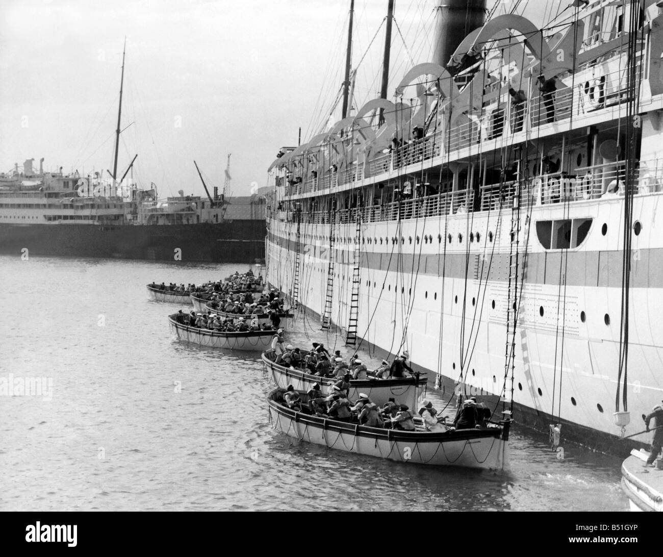 Life-boat drawning away from the ship. H.M.T Lancarchive. September ...