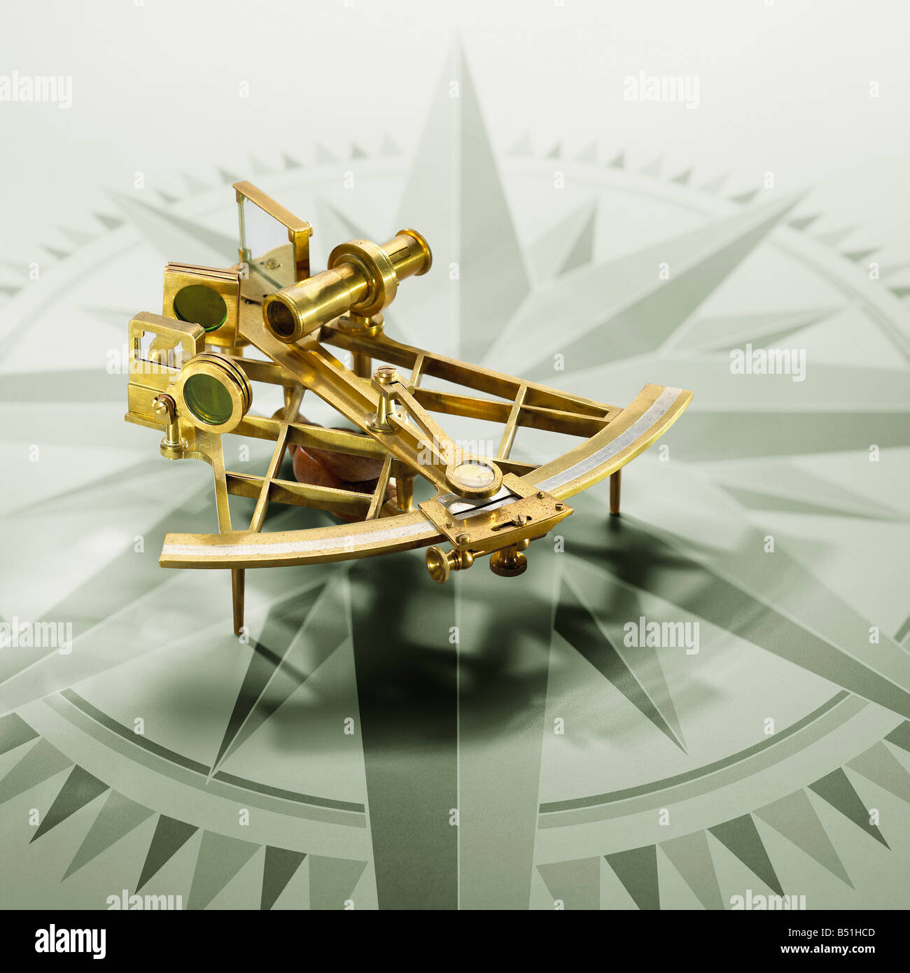 Sextant on Green Compass Rose Stock Photo - Alamy
