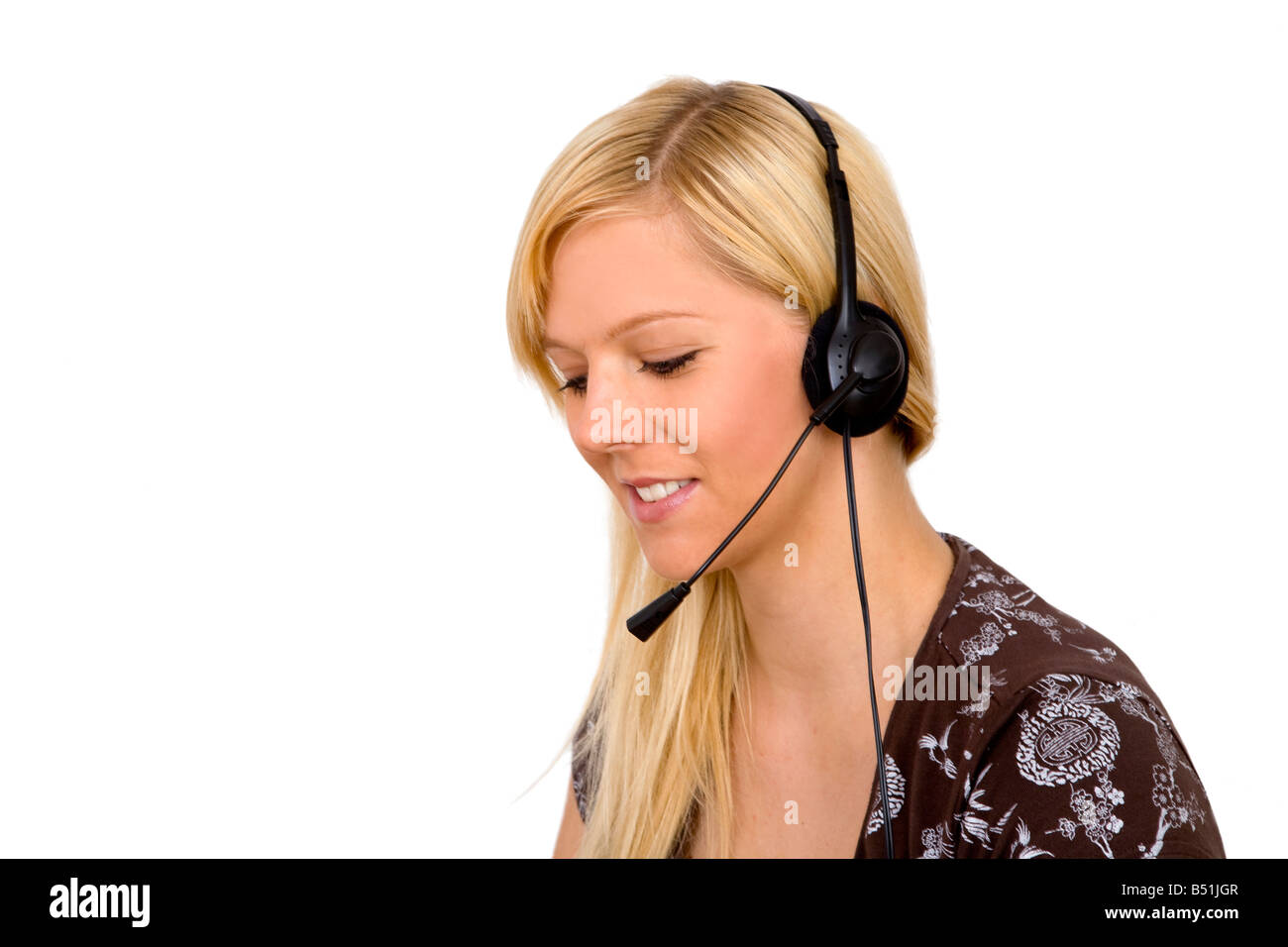 blonde operator headset Stock Photo - Alamy