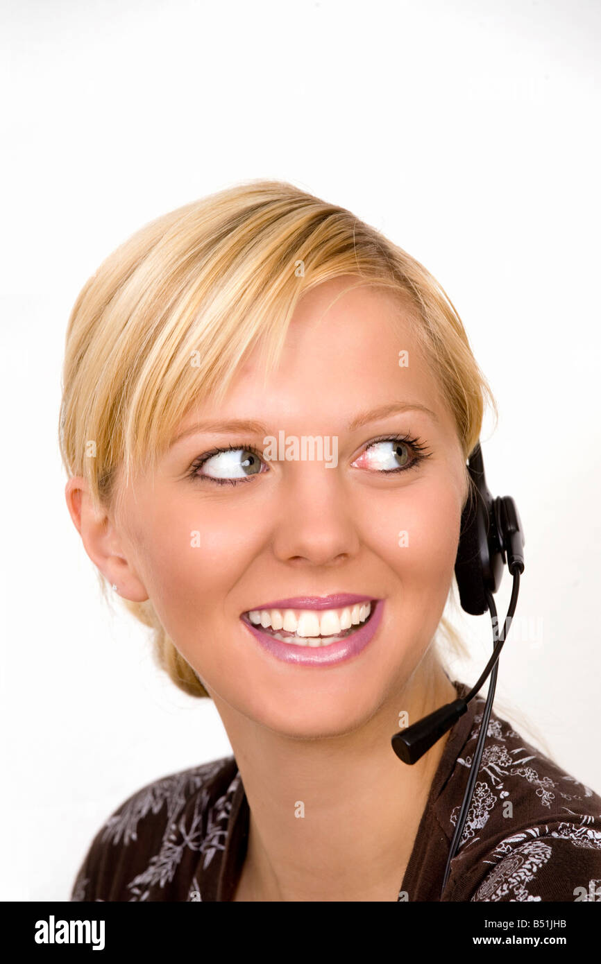 blonde operator headset Stock Photo - Alamy