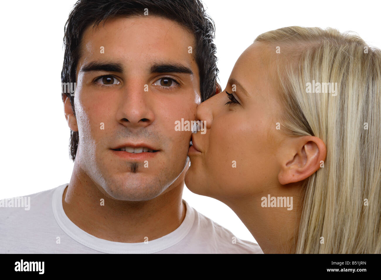 young man kissed on the cheek Stock Photo - Alamy